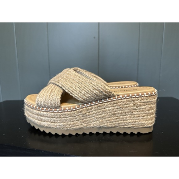 Soda | Shoes | Soda Natural Jute Raffia Ope Toe Slide Sandals Med Wedge ...
